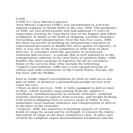 CASE CASE 9-1 Aero Marine Logistics Aero Marine Logistics (AML.docx