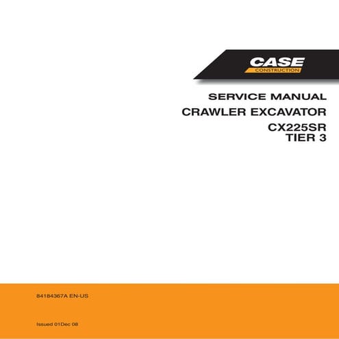 Case cx225 sr tier 3 crawler excavator service repair manual | PDF