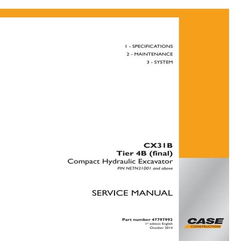 Case cx31 b tier 4b (final) compact hydraulic excavator service repair ...