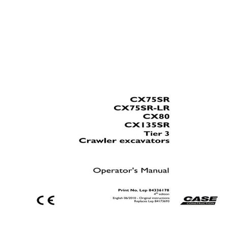 Case cx75 sr tier 3 crawler excavator operator manual | PDF