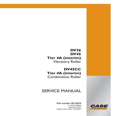 Case dv36 tier 4 a (interim) vibratory roller service repair manual | PDF