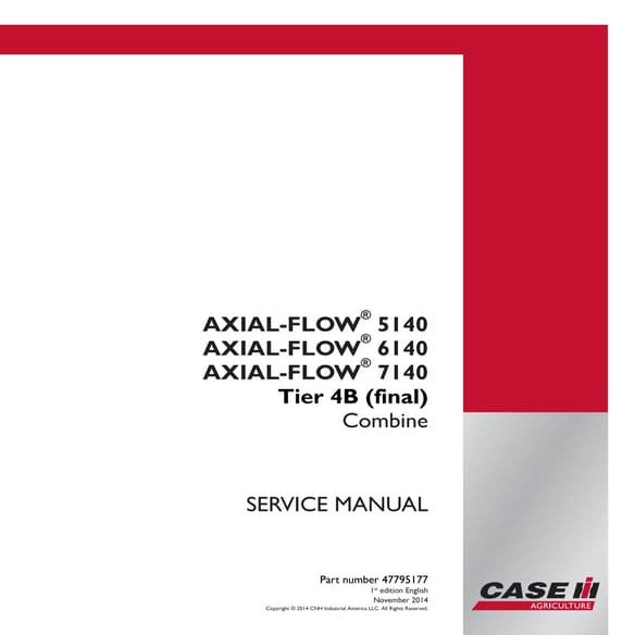 Case ih axial flow 6140 tier 4 b (final) combine service repair manual ...