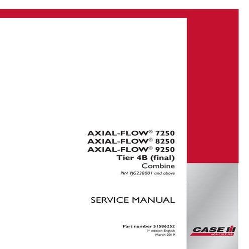 Case ih axial flow 9250 tier 4 b (final) combine service repair manual ...