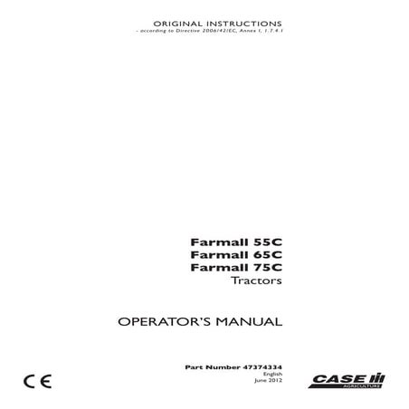Case IH Farmall 55C Farmall 65C Farmall 75C Tractors Operator’s Manual ...