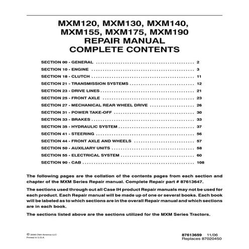 Case ih mxm120 tractor service repair manual | PDF