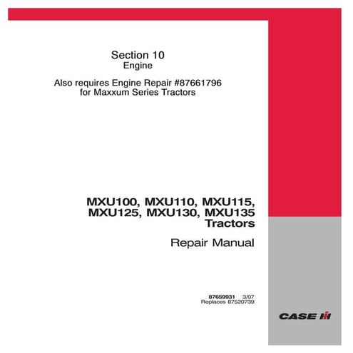 Case ih mxu125 tractor service repair manual | PDF