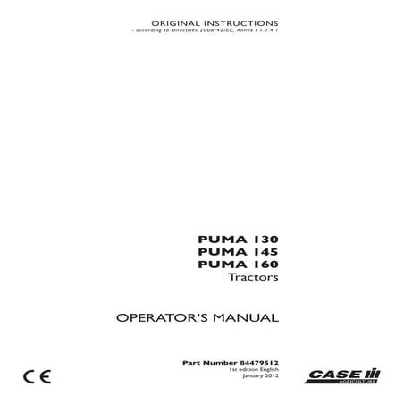 Case IH PUMA 130 PUMA 145 PUMA 160 Tractors Operator’s Manual Instant ...