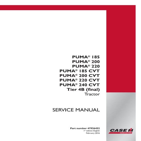 Case ih puma 240 cvt tier 4 b (final) tractor service repair manual | PDF