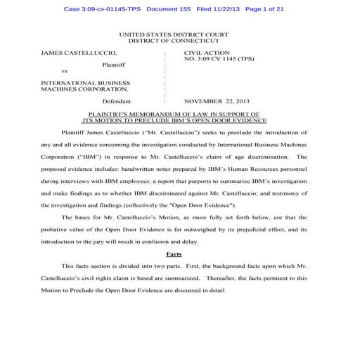 Castelluccio v. IBM - Plaintiff's Motion to Preclude | PDF