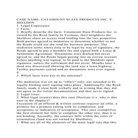CASE NAME CATAMOUNT SLATE PRODUCTS INC. V. SHELDON1. Legal Cogn.docx