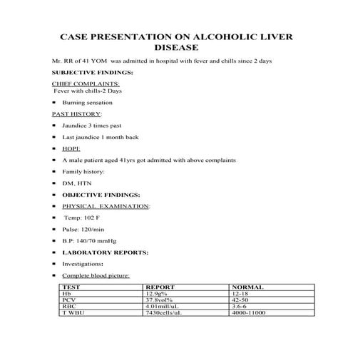 Case presentation on alcoholic liver disease | DOCX
