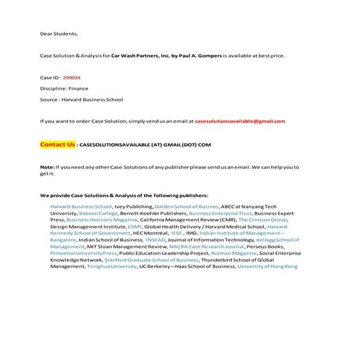 Case Solution for Car Wash Partners, Inc. | DOCX