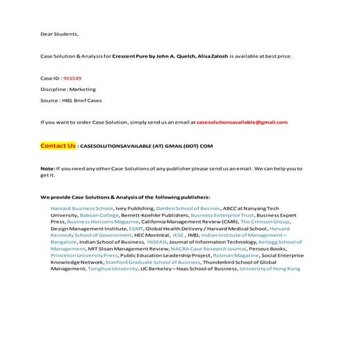 Case Solution for Crescent Pure | DOCX