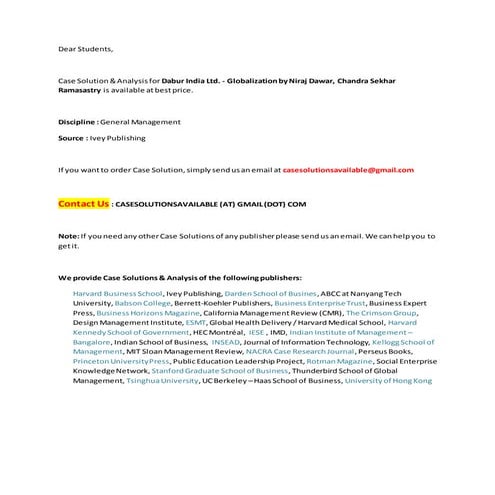 Case Solution for Dabur India Ltd. - Globalization | DOCX