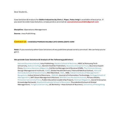 Case Solution for Daikin Industries | DOCX