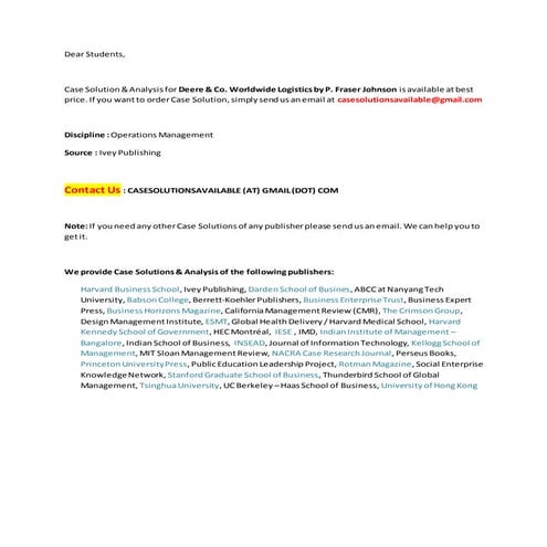 Case Solution for Deere & Co. Worldwide Logistics | DOCX