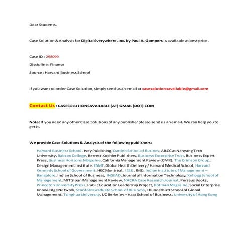Case Solution for Digital Everywhere, Inc. | DOCX