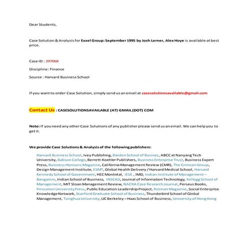 Case Solution for Exxel Group: September 1995 | DOCX