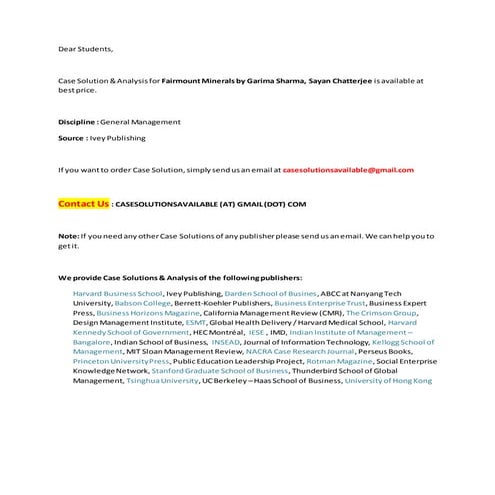 Case Solution for Fairmount Minerals | DOCX | Business | Business and Finance