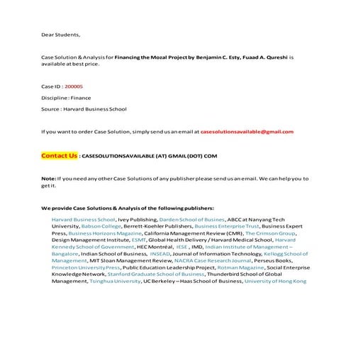 Case Solution for Financing the Mozal Project | DOCX