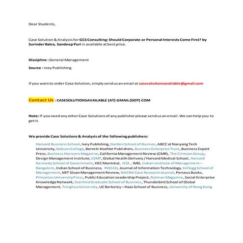 Case Solution for GCS Consulting: Should Corporate or Personal ...