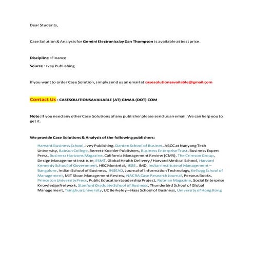 Case Solution for Gemini Electronics | DOCX