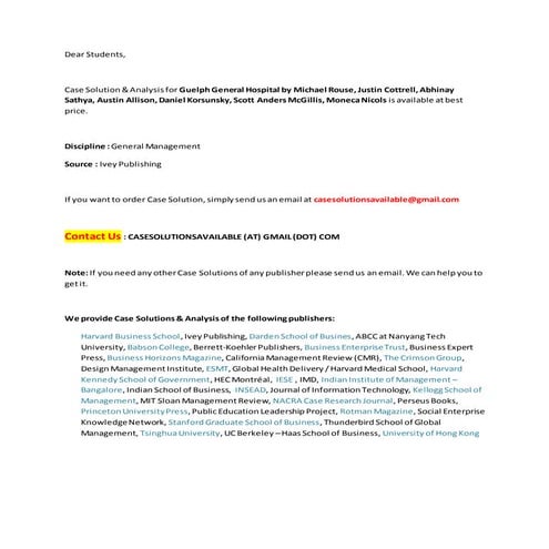 Case Solution for Guelph General Hospital | DOCX