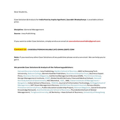 Case Solution for India Post | DOCX