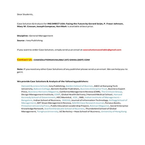 Case Solution for ING Direct | DOCX