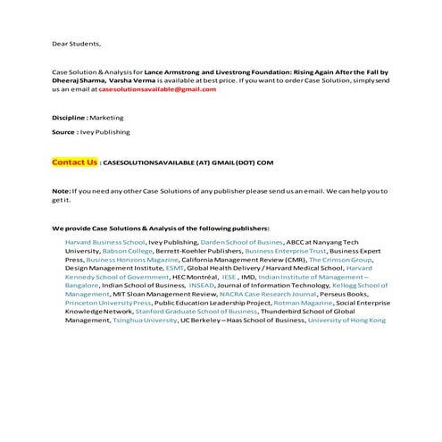 Case Solution for Lance Armstrong and Livestrong Foundation: Rising ...