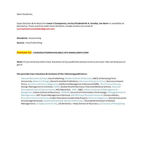 Case Solution for Lowe's Companies, Inc | DOCX