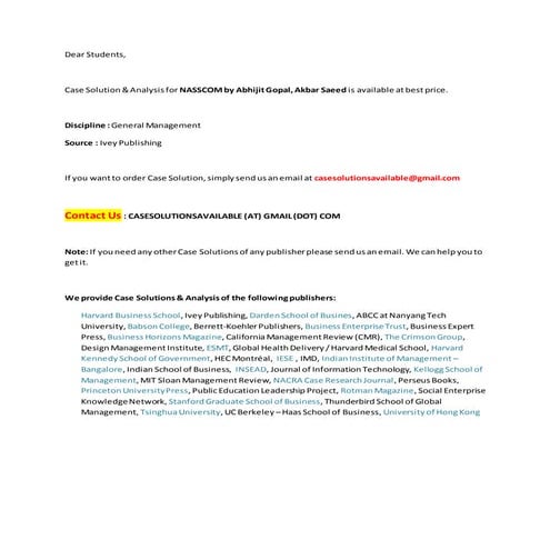 Case Solution for NASSCOM | PDF