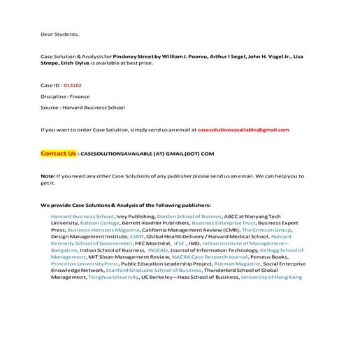 Case Solution for Pinckney Street | DOCX