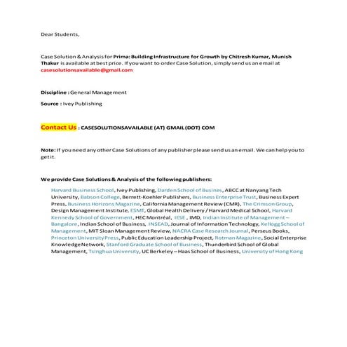 Case Solution for Prima: Building Infrastructure for Growth | DOCX