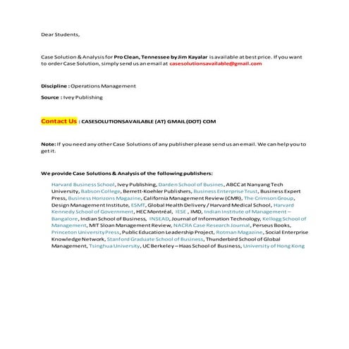 Case Solution for Pro Clean, Tennessee | DOCX