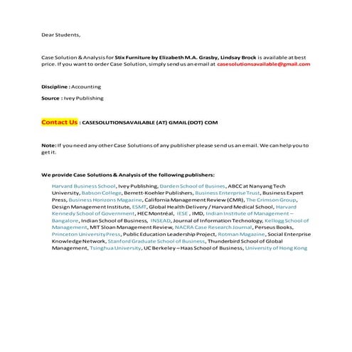 Case Solution for Stix Furniture | PDF