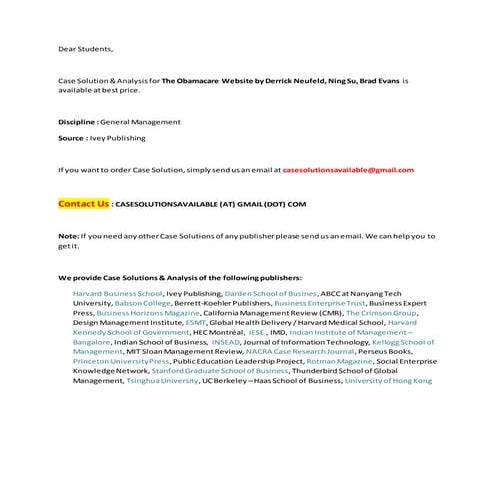 Case Solution for The Obamacare Website | DOCX
