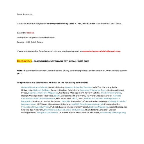 Case Solution for Wendy Peterson | DOCX