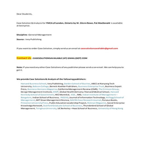 Case Solution for YMCA of London, Ontario | DOCX