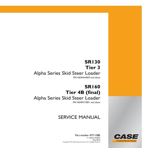 Case sr160 tier 4 b (final) alpha series skid steer loader service ...
