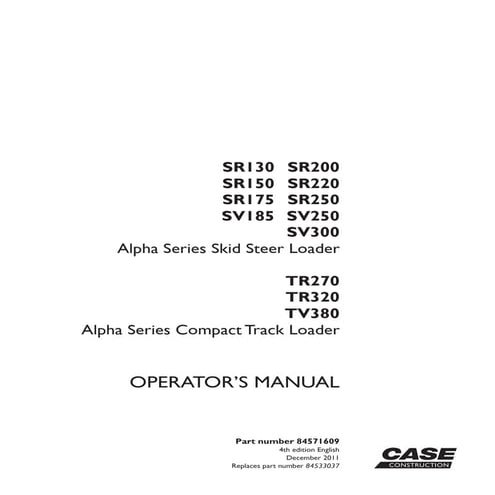 Case sr200 skid steer loader operation manual | PDF