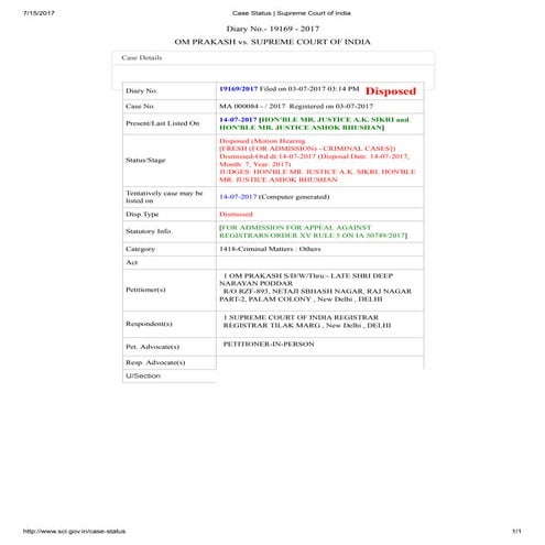 Case status supreme court of india | PDF