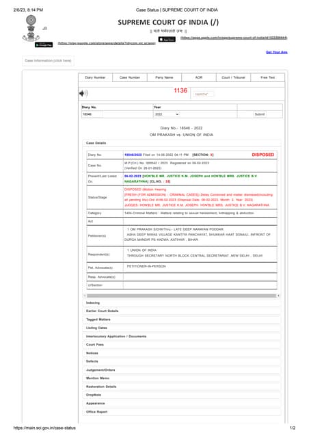 Case Status at SUPREME COURT OF INDIA dated 29.10.2022.pdf