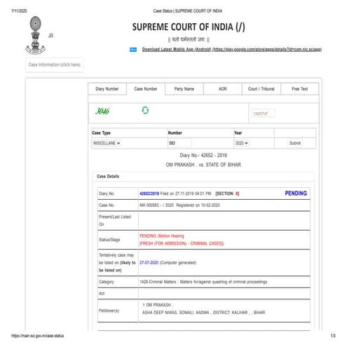 Case status supreme court of india | PDF