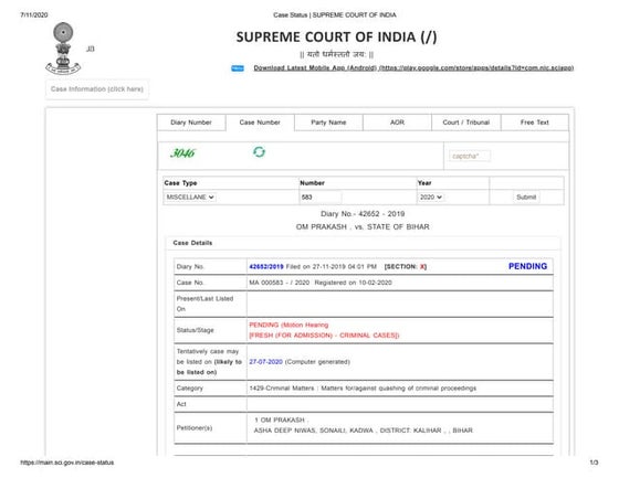 Case Status at SUPREME COURT OF INDIA dated 29.10.2022.pdf