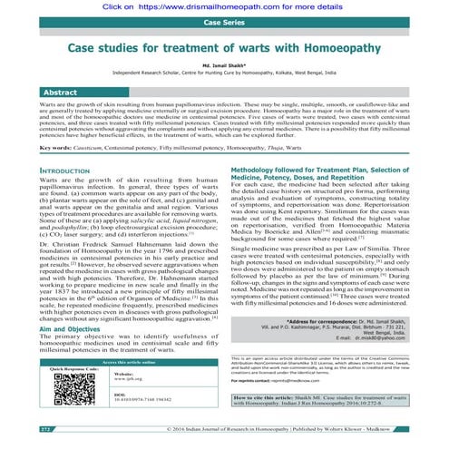 Case studies for treatment of warts with Homoeopathy.pdf | Physical ...