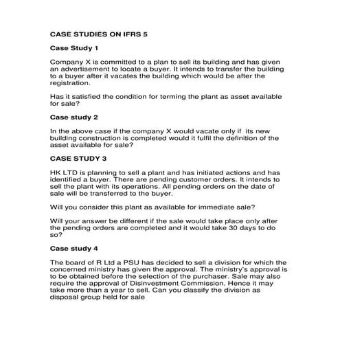 Case studies on ifrs 5 | PDF