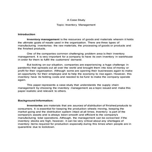 Case study Inventory Management | PDF