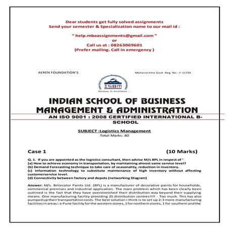 Case study logistics management | DOCX