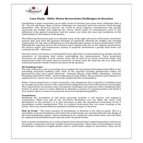 Case Study - Older Home Renovation Challenges in Houston | PDF